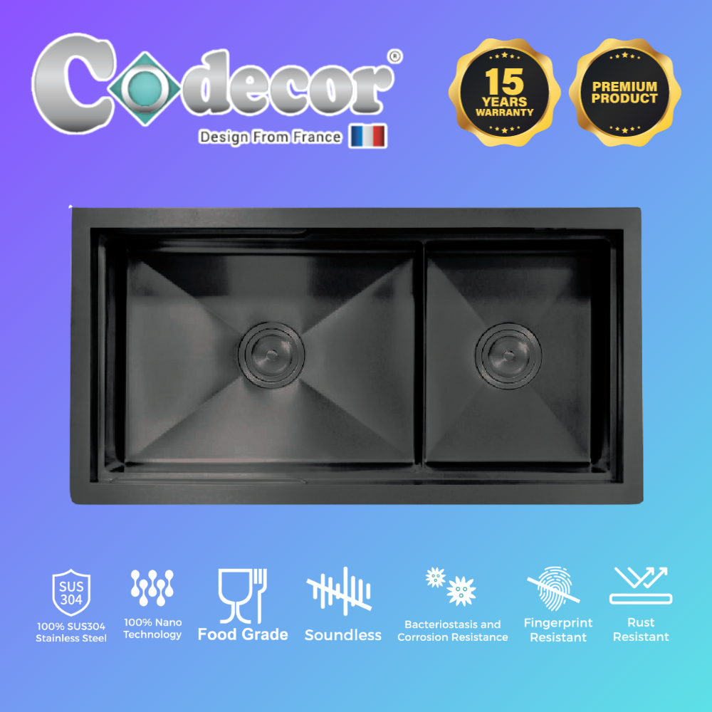 Extra Large Stainless Steel Interior Designer Nano Black Sink 880x450mm - codecor.com.my